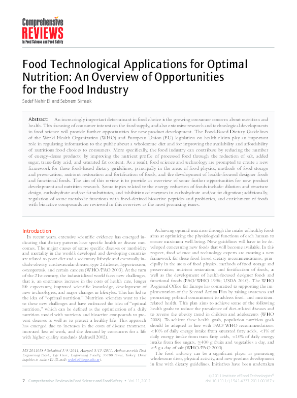 (PDF) Food Technological Applications for Optimal Nutrition: An ...