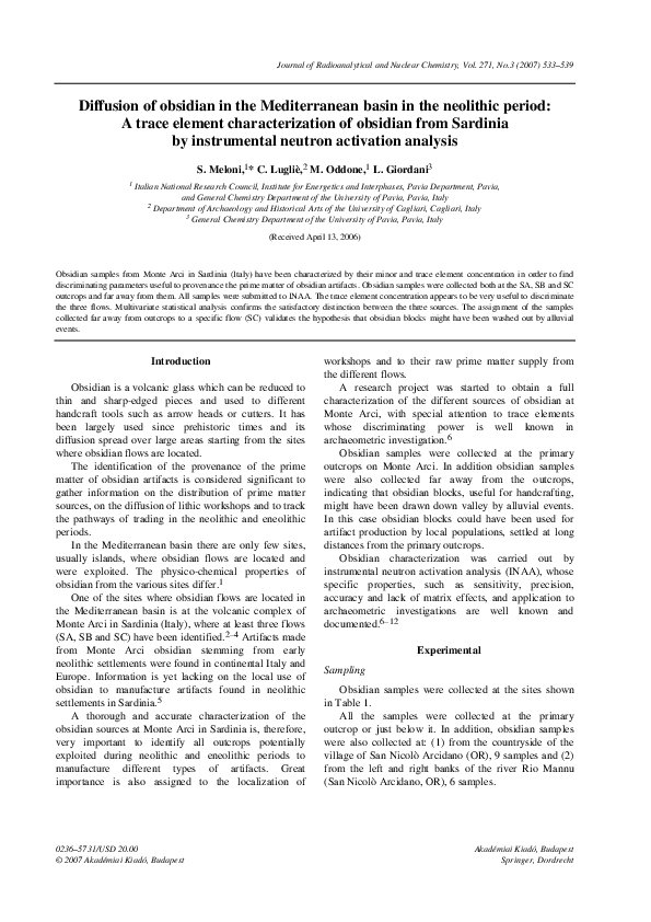 (PDF) Diffusion of obsidian in the Mediterranean basin in the neolithic ...