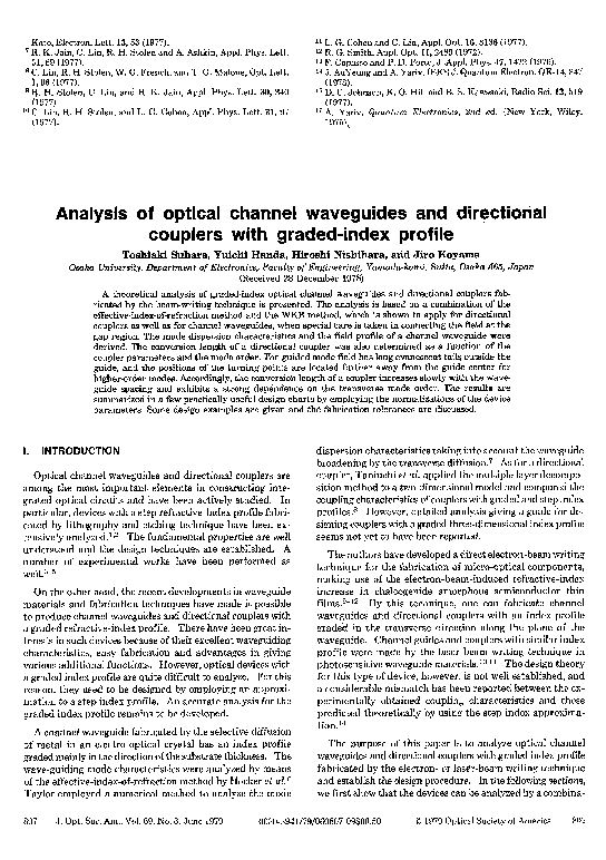 (PDF) Analysis of optical channel waveguides and directional couplers with graded-index profile