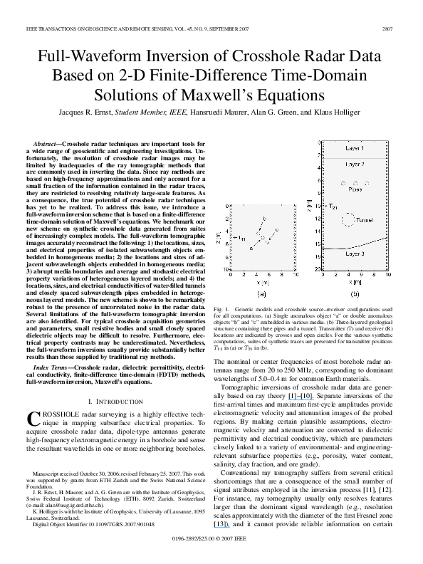 Pdf Full Waveform Inversion Of Crosshole Radar Data Based On 2 D