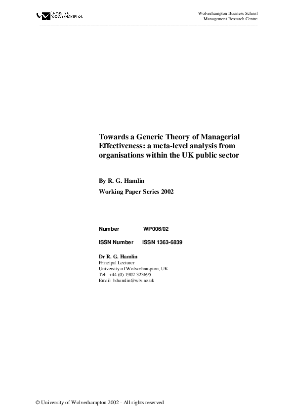 (PDF) Towards a Generic Theory of Managerial Effectiveness: a meta-level analysis from ...