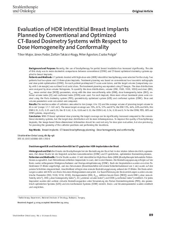(PDF) Evaluation of HDR Interstitial Breast Implants Planned by ...