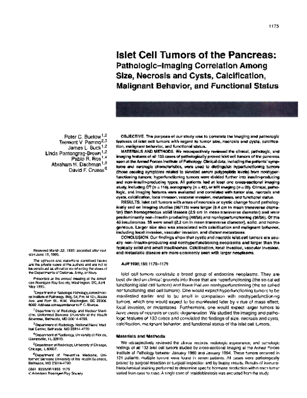 (PDF) Islet Cell Tumors of the Pancreas: Pathologic-Imaging Correlation Among Size, Necrosis and ...