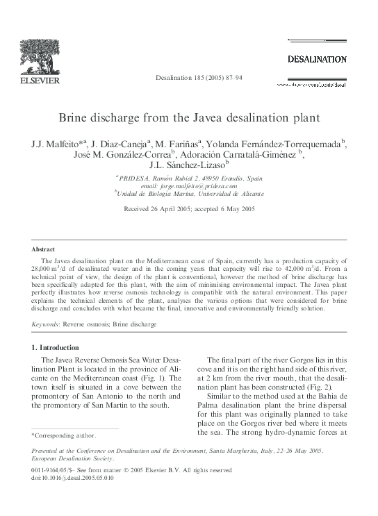 (PDF) Brine discharge from the Javea desalination plant