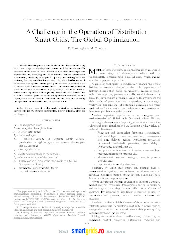 A Challenge In The Operation Of Distribution Smart Grids The Global