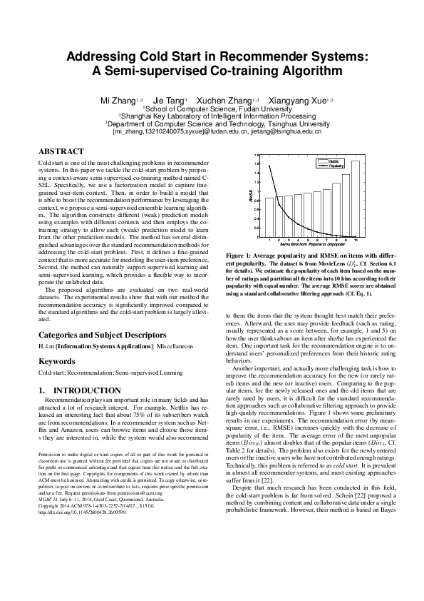(PDF) Addressing Cold Start in Recommender Systems: A Semi-supervised ...