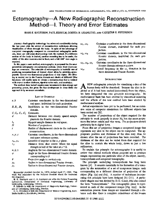(PDF) Ectomography-A New Radiographic Reconstruction Method-I. Theory ...