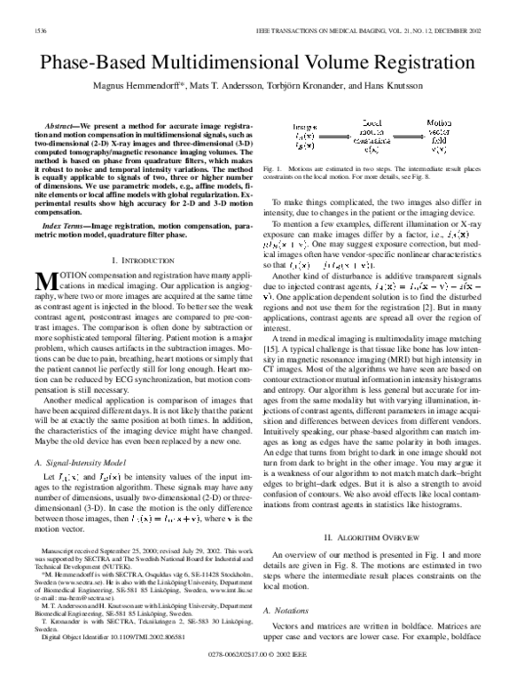 Pdf Phase Based Registration For Multidimensional Images