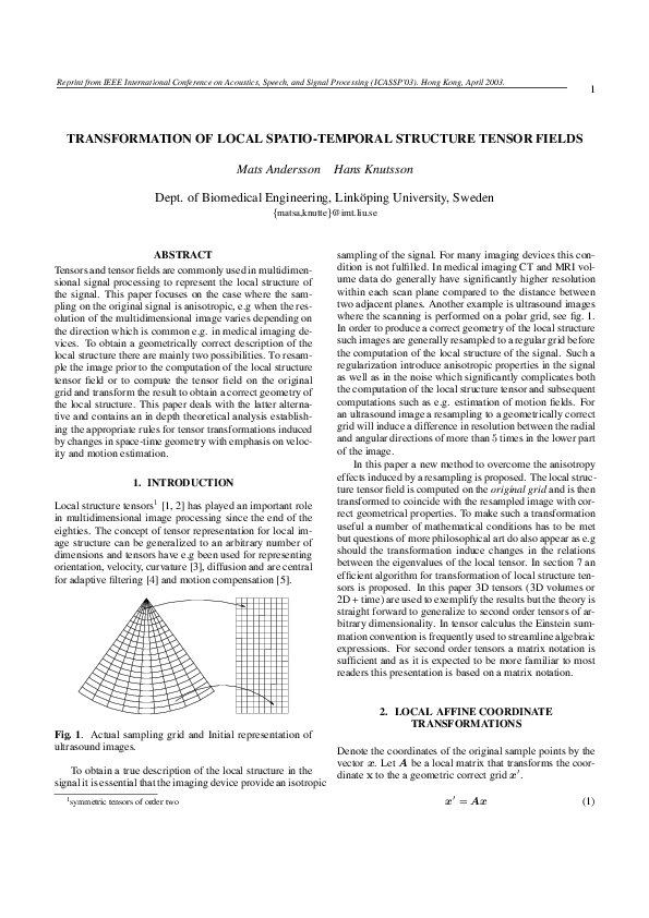 (PDF) Transformation of local spatio-temporal structure tensor fields
