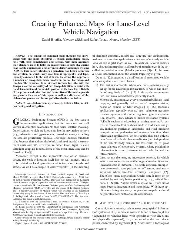 (PDF) Creating Enhanced Maps for Lane-Level Vehicle Navigation