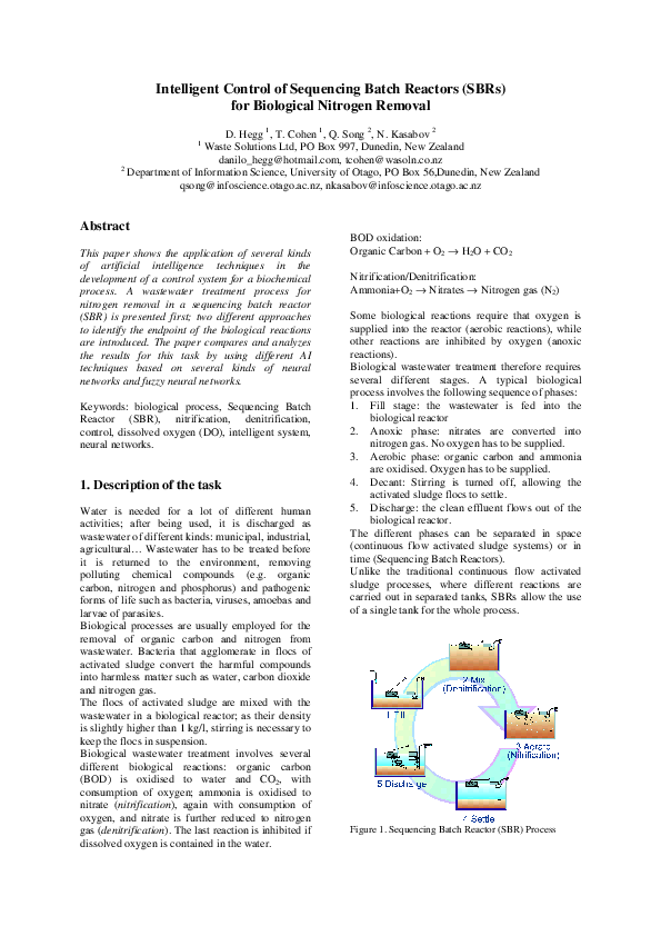 (PDF) Intelligent Control of Sequencing Batch Reactors (SBRs) for Biological Nitrogen Removal