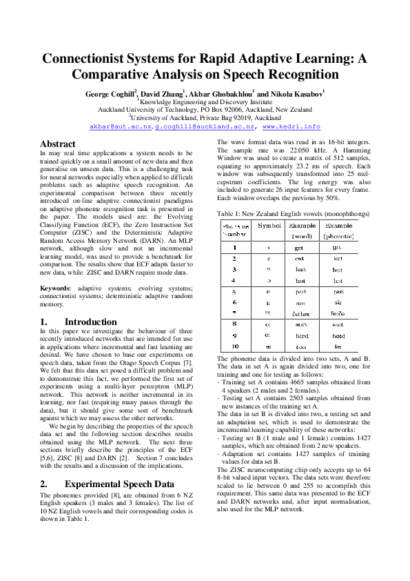 (PDF) Connectionist Systems for Rapid Adaptive Learning: A Comparative Analysis on Speech ...