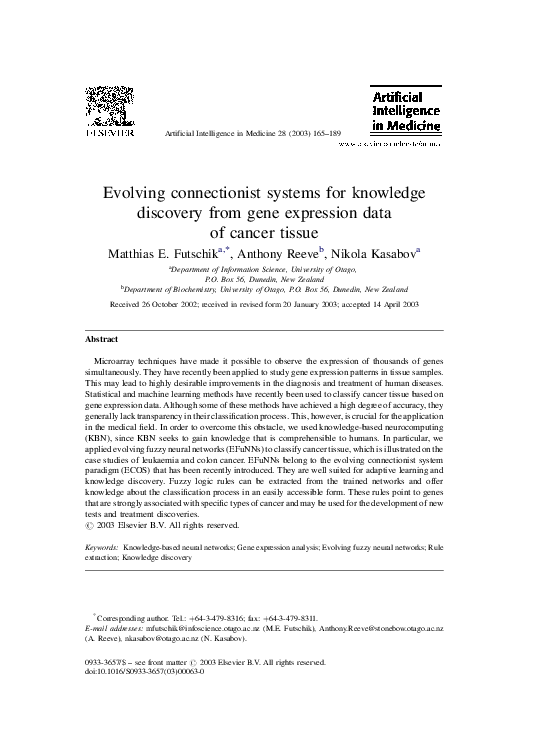 (PDF) Evolving connectionist systems for knowledge discovery from gene expression data of cancer ...