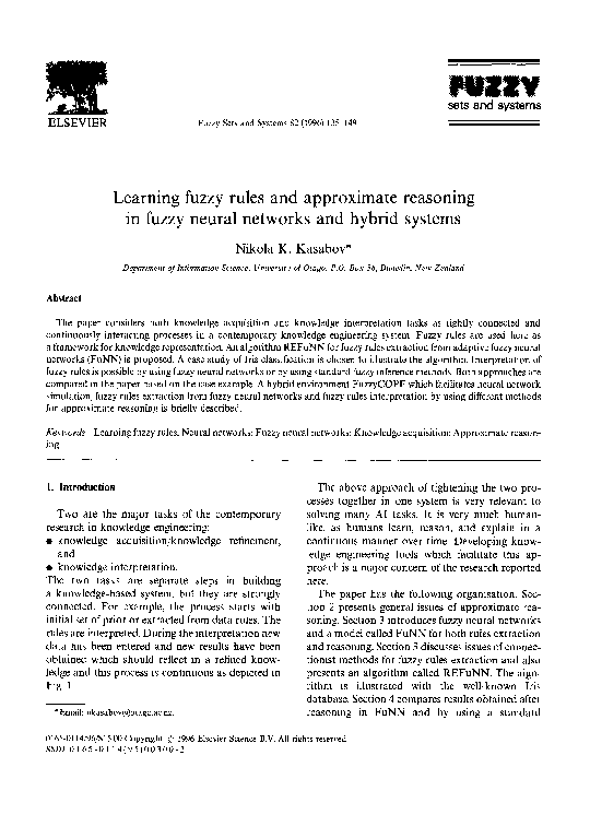 Pdf Learning Fuzzy Rules And Approximate Reasoning In Fuzzy Neural Networks And Hybrid Systems