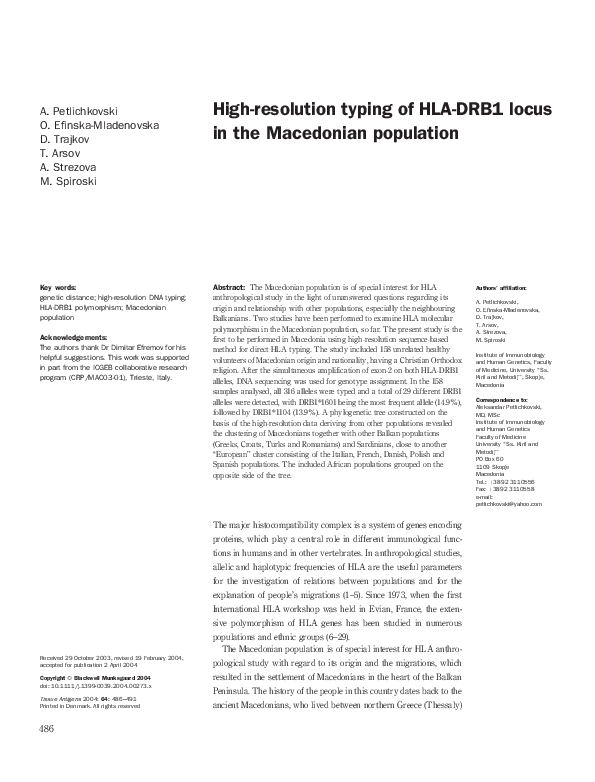 (PDF) High-resolution typing of HLA-DRB1 locus in the Macedonian population