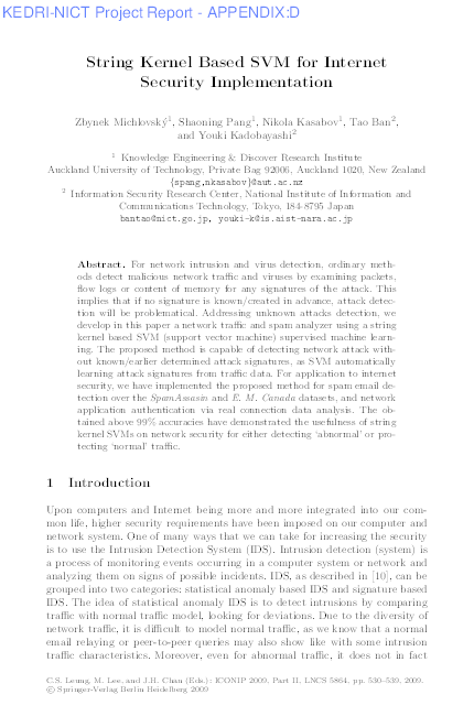 Pdf String Kernel Based Svm For Internet Security Implementation 