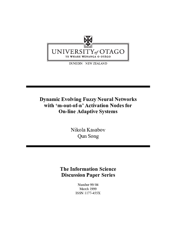 Pdf Dynamic Evolving Fuzzy Neural Networks With M Out Of N Activation Nodes For On Line