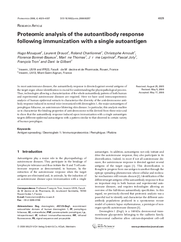 (PDF) Proteomic analysis of the autoantibody response following ... (PDF) Proteomic analysis of the autoantibody response following ...