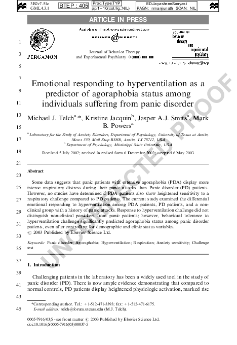 (PDF) Emotional responding to hyperventilation as a predictor of agoraphobia status among ...