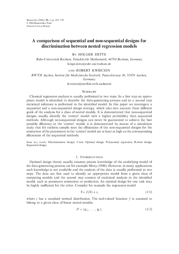Pdf A Comparison Of Sequential And Non Sequential Designs For Discrimination Between Nested 