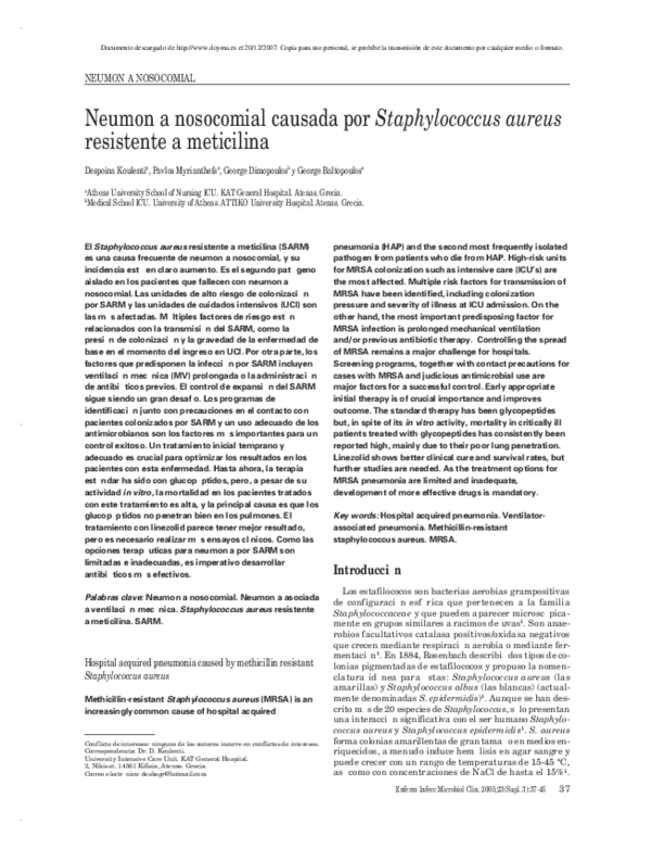 (PDF) Neumonía necrosante por Staphylococcus aureus resistente a ...