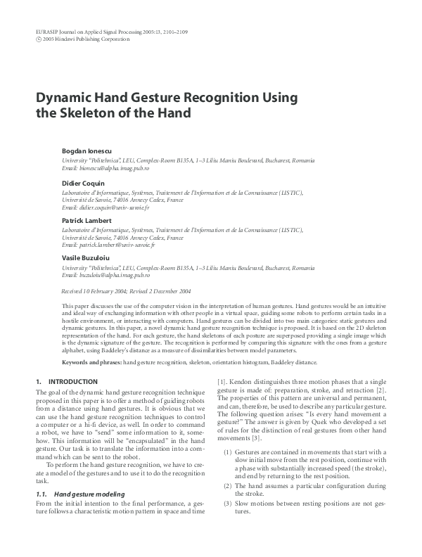 (PDF) Dynamic Hand Gesture Recognition Using the Skeleton of the Hand