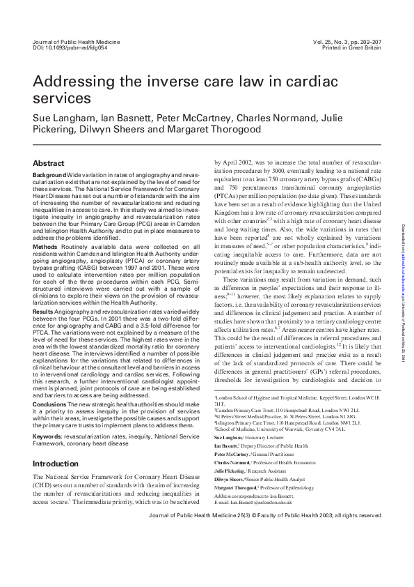 (PDF) Addressing the inverse care law in cardiac services