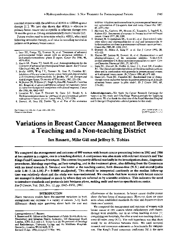 (PDF) Variations in breast cancer management between a teaching and a ...
