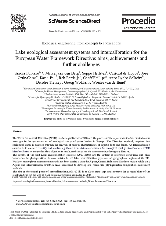 (PDF) Lake ecological assessment systems and intercalibration for the ...