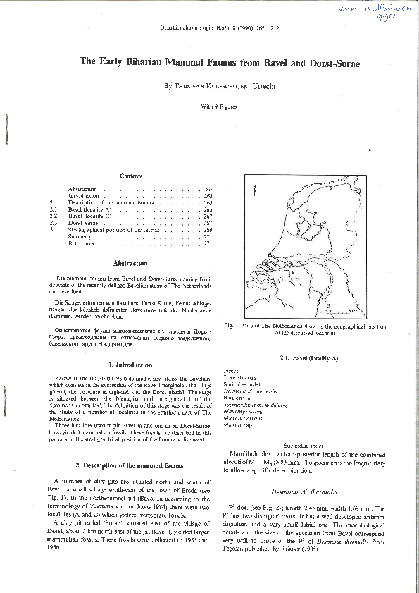 (PDF) The Early Biharian Mammal Faunas from Bavel and Dorst-Surae
