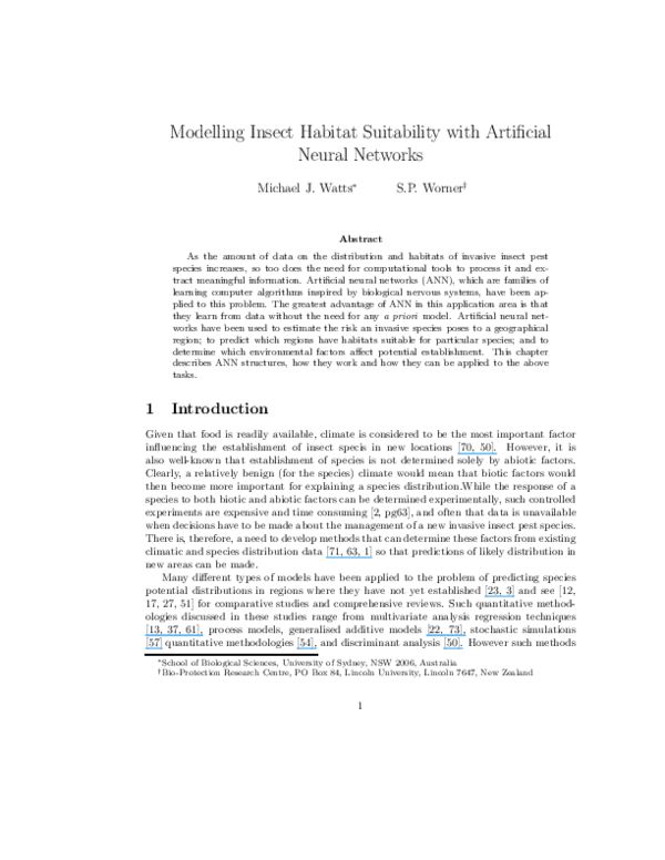 (PDF) Modelling Insect Habitat Suitability with Artificial Neural Networks