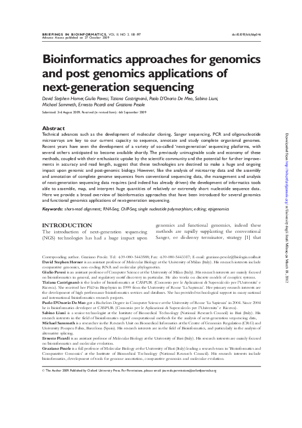 (PDF) Bioinformatics approaches for genomics and post genomics ...