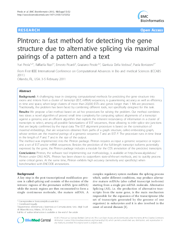 (PDF) PIntron: a fast method for detecting the gene structure due to ...