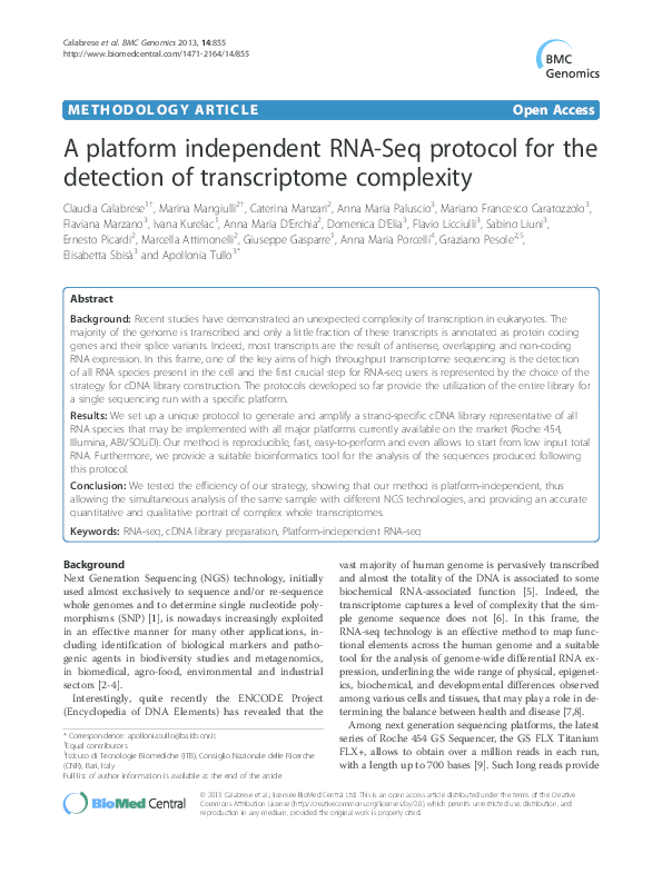 (PDF) A platform independent RNA-Seq protocol for the detection of transcriptome complexity