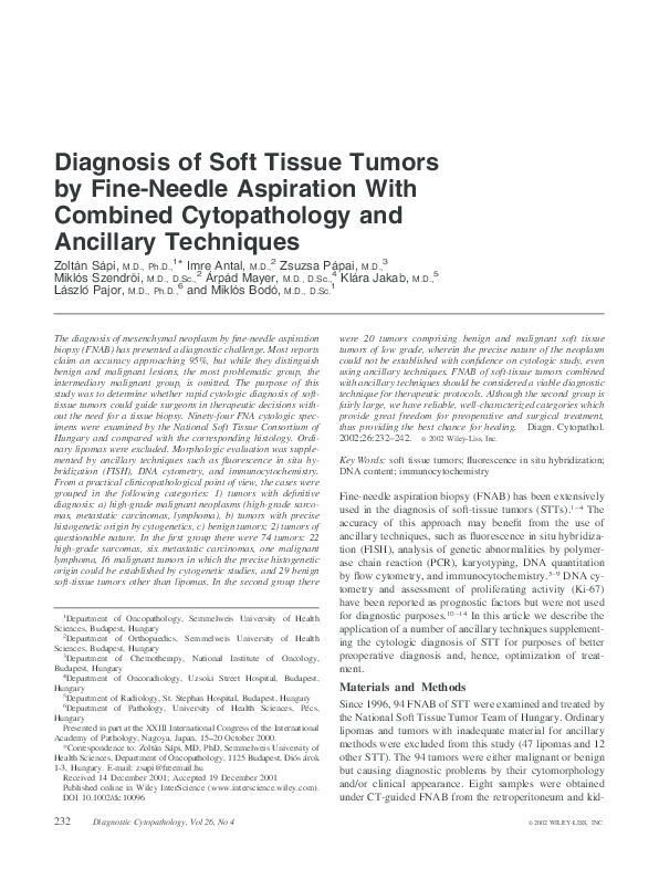(PDF) Diagnosis of soft tissue tumors by fine-needle aspiration with ...