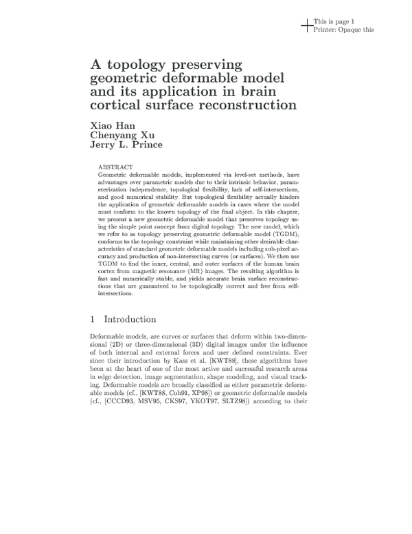 (PDF) Topology Preserving Geometric Deformable Models for Brain Reconstruction