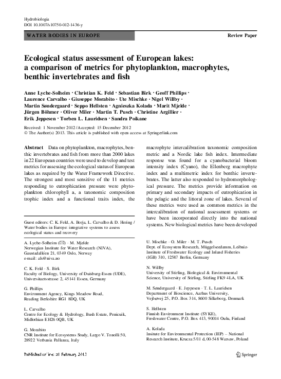 (PDF) WATER BODIES IN EUROPE Ecological status assessment of European ...