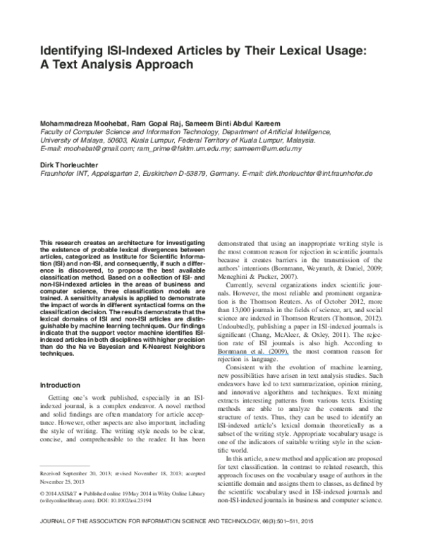 (PDF) Identifying ISI-indexed articles by their lexical usage: A text ...