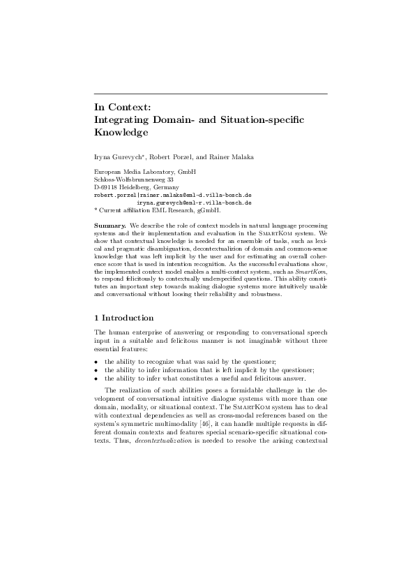 (PDF) In Context: Integrating Domain and Situation-Specific Knowledge