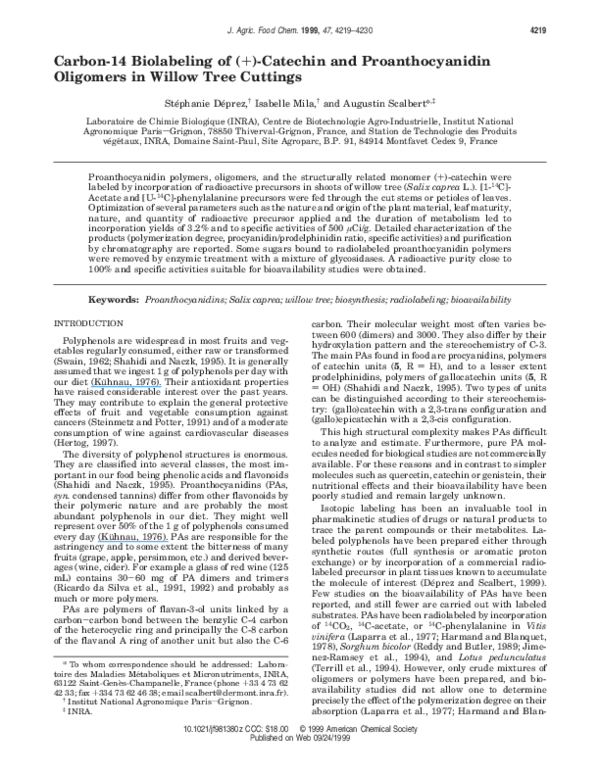 (PDF) Carbon-14 Biolabeling of (+)-Catechin and Proanthocyanidin Oligomers in Willow Tree Cuttings