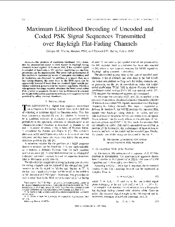 Pdf Maximum Likelihood Decoding Of Uncoded And Coded Psk Signal