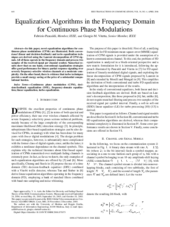 Pdf Equalization Algorithms In The Frequency Domain For Continuous