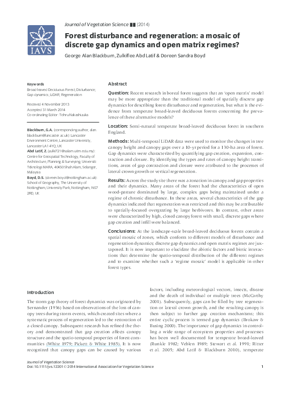 (PDF) Forest disturbance and regeneration: a mosaic of discrete gap ...