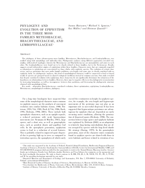 (PDF) Phylogeny and evolution of epiphytism in the three moss families ...
