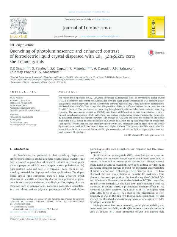 (PDF) Quenching of photoluminescence and enhanced contrast of ferroelectric liquid crystal ...