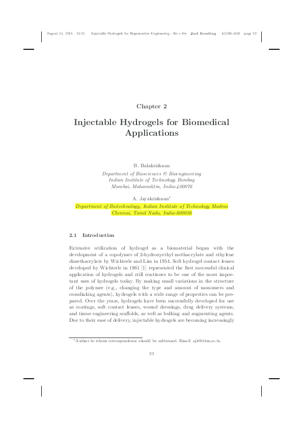 (PDF) Review: Injectable Hydrogels for Biomedical Applications