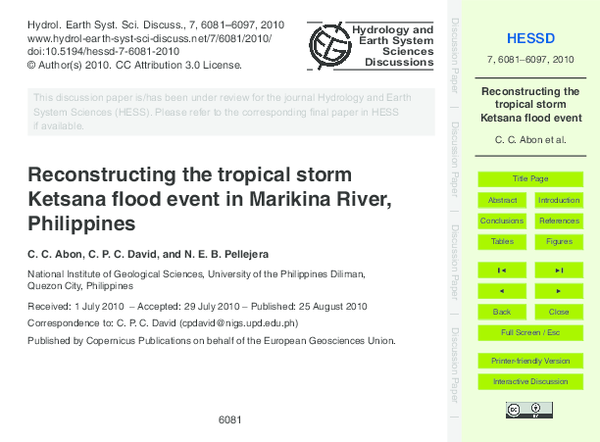 (PDF) Reconstructing the Tropical Storm Ketsana flood event in Marikina River, Philippines