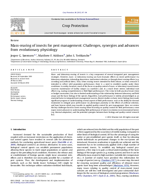 (PDF) Mass-rearing of insects for pest management: Challenges ...