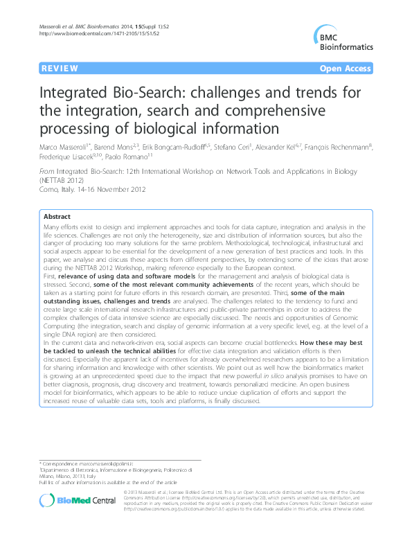 (PDF) Integrated Bio-Search: challenges and trends for the integration ...