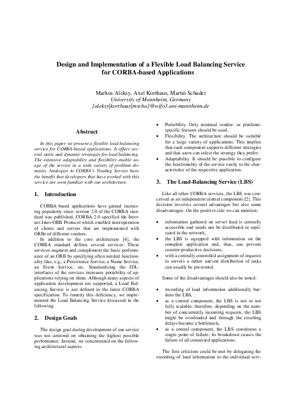 (PDF) Design and implementation of a flexible load balancing service for CORBA-based applications